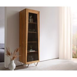 DeLife Highboard Kayu 55x180 cm Akazie Natur Vitrine 1 Tür V-Fuß, Vitrinen