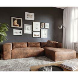 DeLife Eckcouch Brom 260x175 cm Lederimitat Braun Recamiere rechts, Ecksofas