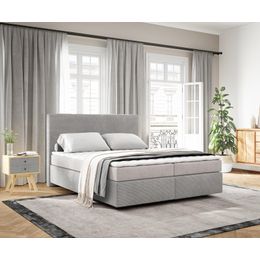 DeLife Boxspringbett Dream-Well 160x200 cm Cord Silbergrau mit Matratze und Topper, Boxspringbetten