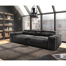 DeLife Big-Sofa Sirpio XL 270x130 cm Mikrofaser Schwarz mit Hocker, Big Sofas