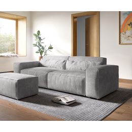 DeLife Big-Sofa Sirpio XL 270x130 cm Cord Silbergrau mit Hocker, Big Sofas