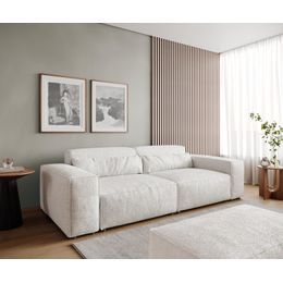 DeLife Big-Sofa Sirpio L 260x110 cm Bouclé Creme-Weiß mit Hocker, Big Sofas