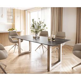 DeLife Esstisch Edge 200x100 Keramik Laminam® Noir Desir Braun Edelstahl Breit, Esstische