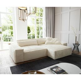 DeLife Ecksofa Sirpio XL 270x170 cm Plüschcord Beige Recamiere variabel, Ecksofas