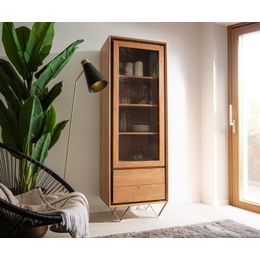 DeLife Vitrine Stonegrace 55x180 Akazie Natur 1 Tür 2 Schubladen Steinfurnier V-Fuß, Vitrinen