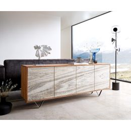 DeLife Sideboard Kleo 175 cm Akazie Natur 4 Türen V-Fuß Edelstahl, Sideboards