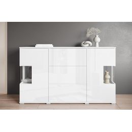 Sideboard Inosign "Kenia" Sideboards Gr. B/H/T: 150 cm x 88,9 cm x 39,5 cm, weiß (weiß matt, hgl) Sideboard mit 3 Schubladen, 6 Fächern, Glastüren, Breite 150 cm