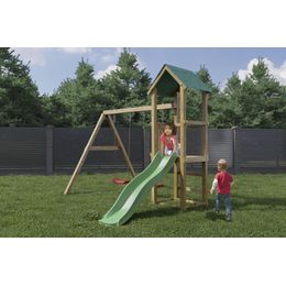 Spielturm Fungoo "Lucas", braun, Spieltürme, KinderB:310cm H:245cm T:275cm, FSC-zertifizierter Massivholz, Metall, Polyethylen, mit Schaukel & Rutsche, B:310cm H:245cm T:275cm