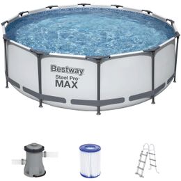 Framepool Bestway "Steel Pro MAX™ Frame" Schwimmbecken Gr. Ø/B/H/L: 366cm x Breite Höhe 100cm x Länge, 9150 l, grau ØxH: 366x100 cm