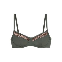 Bügel-Bikini-Top Lascana "Adelin" Gr. 40, Cup E, grün (oliv-leo) Damen Bikini-Oberteile mit bedruckten Einsätzen