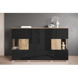 Sideboard Inosign "Kenia" Sideboards Gr. B/H/T: 150 cm x 88,9 cm x 39,5 cm, braun (kastanien breslau, schwarz hgl) Sideboard mit 3 Schubladen, 6 Fächern, Glastüren, Breite 150 cm