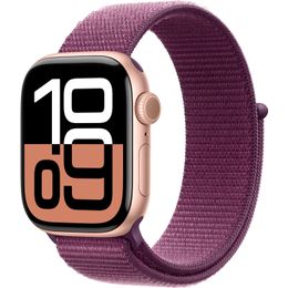 Smartwatch Apple "Watch Series 10 Aluminium" Smartwatches Gr. 42mm, ohne eSIM, One-Size, Sport Loop, rosegold (pflaume/rosegold)