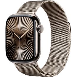 Smartwatch Apple "Watch 10 Titan" Smartwatches Gr. 42 mm, Cellular, One-Size, Milanaise, beige (natur)