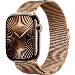 Smartwatch Apple "Watch 10 Titan" Smartwatches Gr. 46 mm, Cellular, M/L, Milanaise, goldfarben (gold)