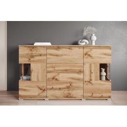 Sideboard Inosign "Kenia" Sideboards Gr. B/H/T: 150 cm x 88,9 cm x 39,5 cm, braun (eichefarbe votan) Sideboard mit 3 Schubladen, 6 Fächern, Glastüren, Breite 150 cm