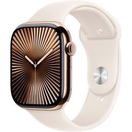 Smartwatch Apple "Watch 10 Titan" Smartwatches Gr. 46 mm, Cellular, S/M, Sport Band, goldfarben (gold)