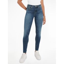 Skinny-fit-Jeans Tommy Hilfiger "COMO SKINNY RW BLACK" Gr. 28, Länge 28, blau (mid blue1) Damen Jeans mit Tommy Hilfiger Logo-Badge