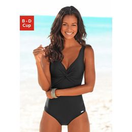 Badeanzug Lascana Gr. 42, Cup D, schwarz Damen Badeanzüge mit Shaping-Einsatz vorn, eingearbeitete Softcups, Raffungen