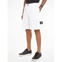 Cargohose Calvin Klein Jeans "CARGO SHORT" Gr. L, N-Gr, weiß (bright white) Herren Hosen mit Logopatch