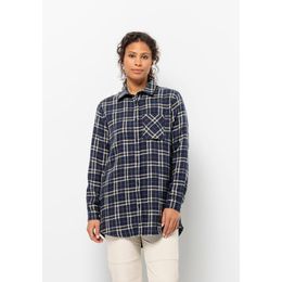 Flanellbluse Jack Wolfskin "MORGENLUFT SHIRT W" Gr. L (42/44), blau (night, blue, 41) Damen Blusen