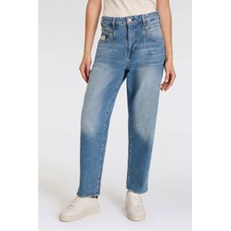 Straight-Jeans Herrlicher "Brooke Recycled Denim Light", Damen, Gr. 27, N-Gr, blau (blast), Denim/Jeans, Obermaterial: 99% Baumwolle, 1% Elasthan, casual, loose fit knöchelfrei, Jeans, krempelbar