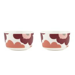 Marimekko - Oiva Unikko Schale, 250 ml, weiß / dark cherry / salmon red (2er-Set)