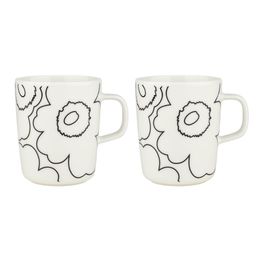 Marimekko - Oiva Piirto Unikko Becher mit Henkel, 250 ml, weiß / schwarz (2er-Set)