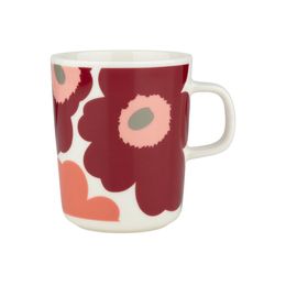 Marimekko - Oiva Unikko Becher mit Henkel, 250 ml, weiß / dark cherry / salmon red