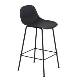 muuto - Fiber Barhocker Tube Base mit Rückenlehne H 65 cm, schwarz