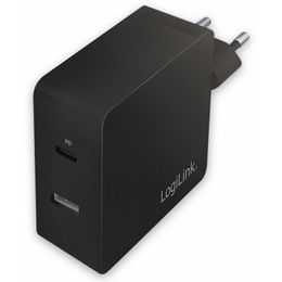 Logilink USB-Lader PA0213, 2-fach, 65 W, 1xUSB-A, 1xUSB-C, schwarz
