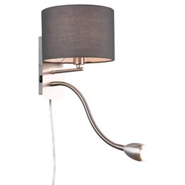 Trio Wandleuchte Hotel 271170211 Nickel matt, Schirm grau, 1 x 3,1W LED, 310 lm, 3000K, 1 x E14