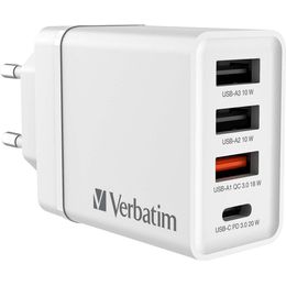 Verbatim USB-Ladeger&auml;t 49701, 2x USB-A, 1x USB-A QC, 1x USB-C PD, wei&szlig;