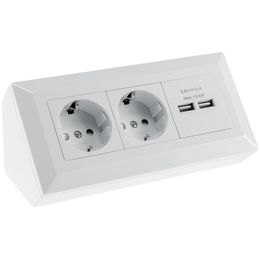 Chilitec Steckdosenblock 23650, 2-fach, 2x USB-A, 16A/250V, wei&szlig;