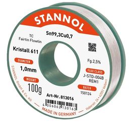 Stannol L&ouml;tzinn Kristall 611, TC, Sn99,3Cu0,7, Fairtin Flowtin, 1,0 mm, 100 g