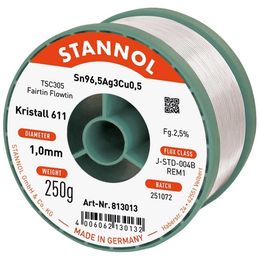 Stannol L&ouml;tzinn Kristall 611, TSC305, Sn96,5Ag3,0Cu0,5, Fairtin Flowtin, 1,0 mm, 250 g