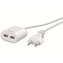 Hama USB-Netzteil, 2x USB-Ausg&auml;nge, 1,9 m Kabel, wei&szlig;