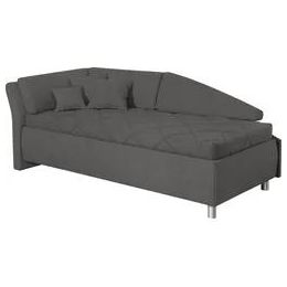 Schlafsofa Alina "Lindsay" Sofas Gr. B/H/T: 223 cm x 80 cm x 112 cm, Struktur, Armlehne links, grau (blaugrau tmd 39) Bettkasten, Zierkissen-Set aus: 2 Stk. 40x40cm, 1 30x30cm