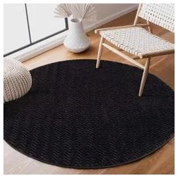 Teppich Carpet City "Friseé-Teppich FANCY805" Teppiche Gr. Ø 200cm, 12mm, schwarz Kurzflor, Einfarbig, 3D-Optik, Zickzack Look