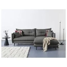 Ecksofa Inosign "Lazio" Sofas Gr. B/H/T: 255cm x 94cm x 180cm, Struktur fein, Recamiere rechts, bunt (anthrazit, zierkissen blumenmuster) zwei verschiedene Fußfarben wählbar