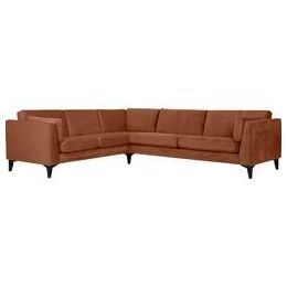 Ecksofa furninova "Avignon" Sofas Gr. B/H/T: 237 cm x 78 cm x 283 cm, Velours, langer Schenkel rechts, ohne Bettfunktion, orange (peach) inklusive 2 Armlehnkissen, im skandinavischen Design