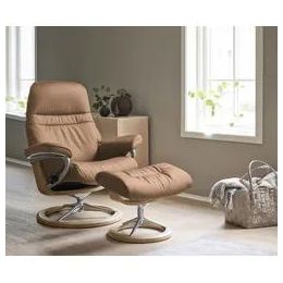 Relaxsessel stressless "Sunrise" Sessel Gr. Leder BATICK, Relaxfunktion-Drehfunktion-PlusTMSystem-Gleitsystem-BalanceAdaptTM, B/H/T: 92cm x 105cm x 80cm, braun (latte batick) mit Signature Base, Größe L, Gestell Eiche