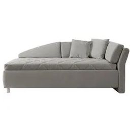 Schlafsofa Alina "Lindsay" Sofas Gr. B/H/T: 223cm x 80cm x 112cm, Samtstoff TSV, Armlehne rechts, Armlehne rechts, grau (betongrau tsv 9) Bettkasten, Zierkissen-Set aus: 2 Stk. 40x40cm, 1 30x30cm