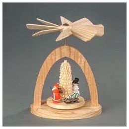 Weihnachtspyramide Albin Preissler "Wärmespiel - Weihnachtsmann mit Schlitten und Ringelbäumchen" Weihnachtspyramiden Gr. H: 13cm, beige (natur)