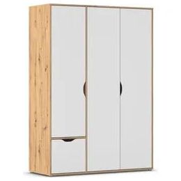 Drehtürenschrank Rauch "Kleiderschrank Schrank Garderobe Wäscheschrank NARAI mit Schubladen" Schränke Gr. B/H/T: 140cm x 194cm x 53cm, 3 St., weiß (eiche artisan/alpinweiß) Griffausfräsungen für eine grifflose Optik TOPSELLER MADE IN GERMANY