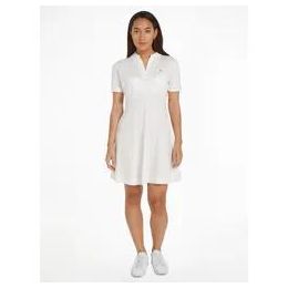 Polokleid Tommy Hilfiger "F&F OPEN PLCKT LYCLL POLO DRS SS" Gr. S (36), N-Gr, beige (ecru) Damen Kleider mit Logostickerei