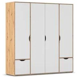 Drehtürenschrank Rauch "Kleiderschrank Schrank Garderobe Wäscheschrank NARAI mit Schubladen" Schränke Gr. B/H/T: 187cm x 194cm x 53cm, 4 St., weiß (eiche artisan/alpinweiß) Griffausfräsungen für eine grifflose Optik TOPSELLER MADE IN GERMANY