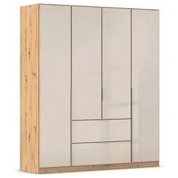 Drehtürenschrank Rauch "Kleiderschrank Kleiderschränke Schrank Garderobe AGORDO mit Glasfront" Schränke Gr. B/H/T: 181cm x 210cm x 54cm, 4 St., beige (eiche artisan/glas champagner) mit Außenschubkästen, in 6 Breiten und 2 Höhen MADE IN GERMANY