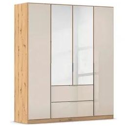 Drehtürenschrank Rauch "Kleiderschrank Kleiderschränke Schrank Garderobe AGORDO mit Glasfront" Schränke Gr. B/H/T: 181cm x 210cm x 54cm, 4 St., beige (eiche artisan/glas champagner) mit Außenschubkästen, in 6 Breiten und 2 Höhen MADE IN GERMANY