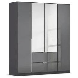 Drehtürenschrank Rauch "Kleiderschrank Kleiderschränke Schrank Garderobe AGORDO mit Glasfront" Schränke Gr. B/H/T: 181 cm x 210 cm x 54 cm, 4 St., grau (graumetallic, glas basalt) mit Außenschubkästen, in 6 Breiten und 2 Höhen MADE IN GERMANY