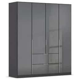 Drehtürenschrank Rauch "Kleiderschrank Kleiderschränke Schrank Garderobe AGORDO mit Glasfront" Schränke Gr. B/H/T: 181 cm x 210 cm x 54 cm, 4 St., grau (graumetallic, glas basalt) mit Außenschubkästen, in 6 Breiten und 2 Höhen MADE IN GERMANY